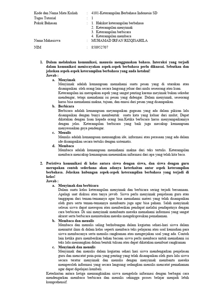 TT1_KETERAMPILAN BERBAHASA INDONESIA_ MUHAMAD IRFAN RIZQISAHILA_858952707 | PDF