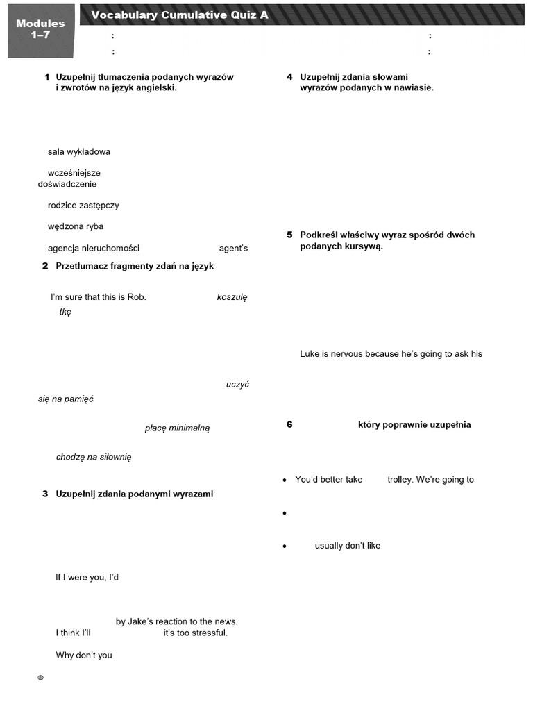 Cumulative English Quiz for Modules 1-7 | PDF