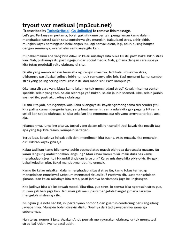 Tryout WCR Metkual | PDF