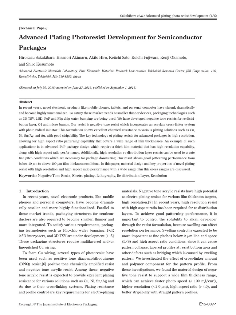 Advanced Plating Photoresist Development For Semiconductor Packages ...