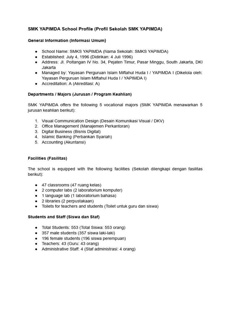 SMK YAPIMDA School Profile | PDF