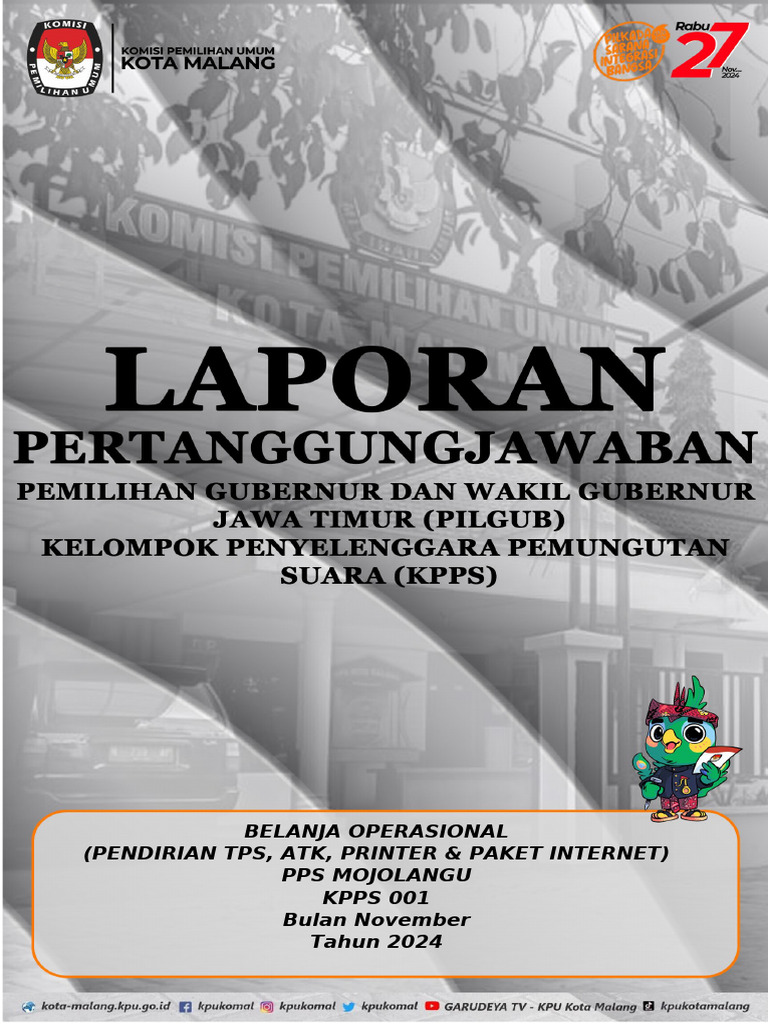 CONTOH 2024 COVER PILGUB SPJ BELANJA OPERASIONAL KPPS KOTA MALANG | PDF