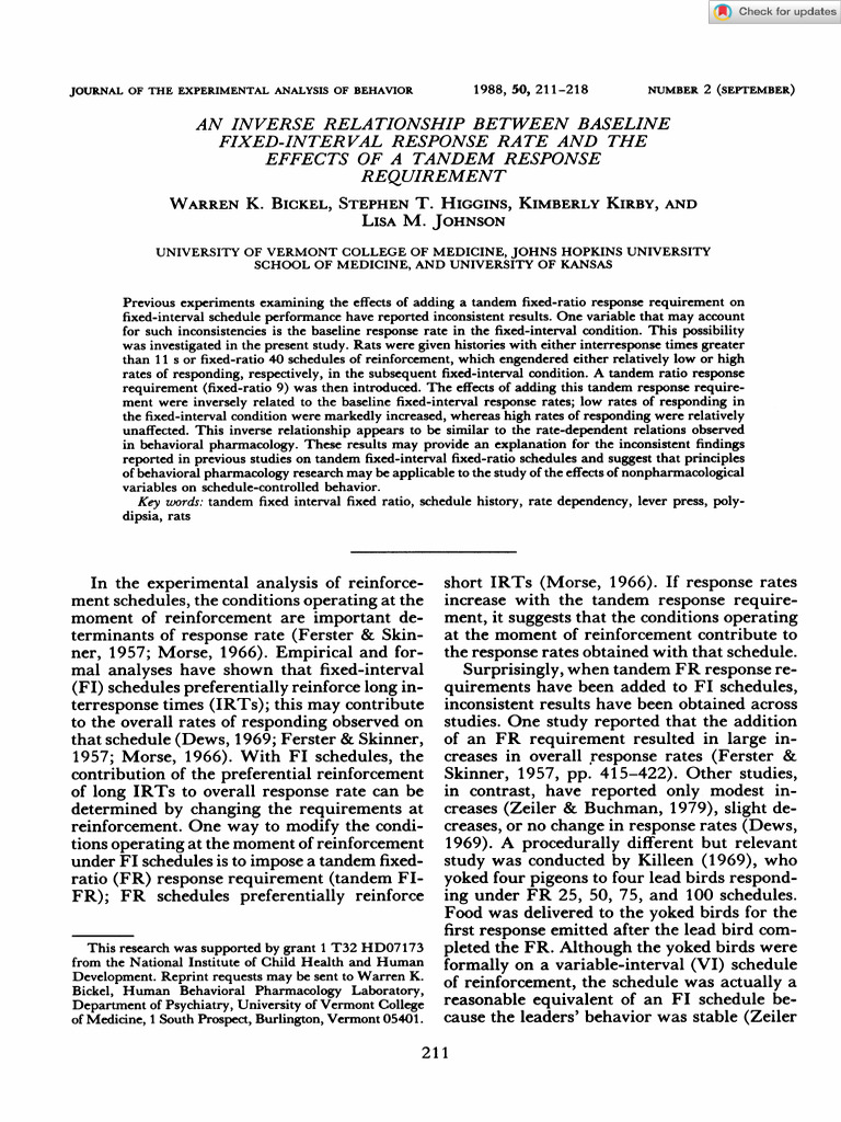 J Exper Analysis Behavior - September 1988 - Bickel - AN INVERSE RELATIONSHIP BETWEEN BASELINE ...