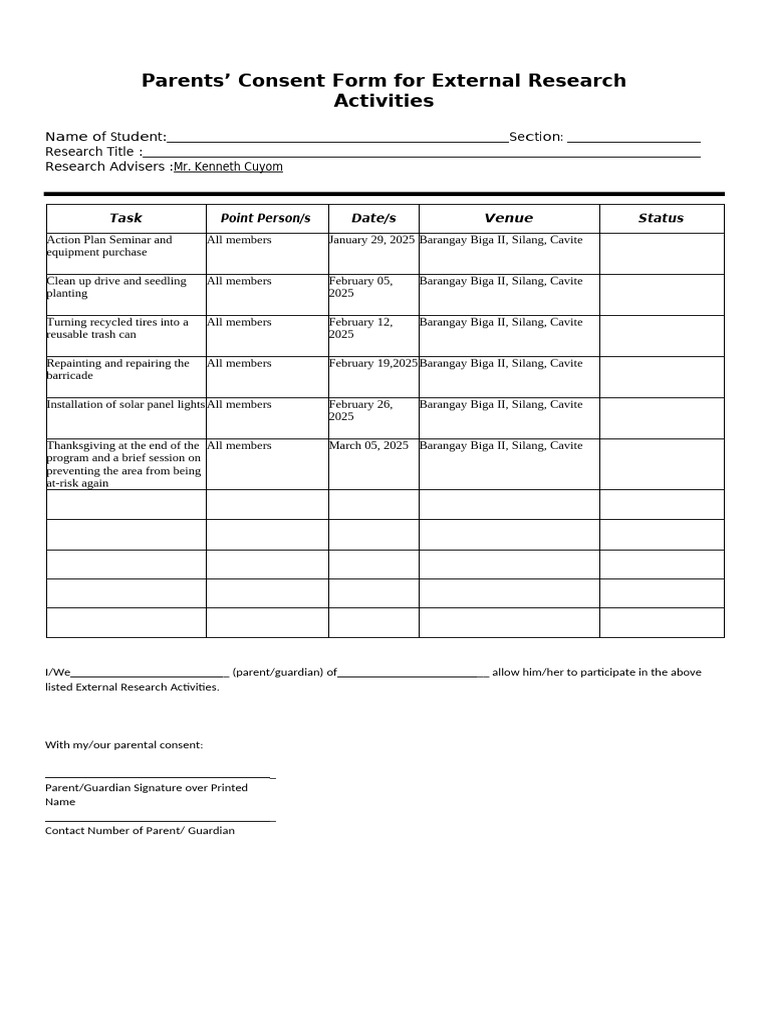 Parents Consent Form For External Research Activities | PDF