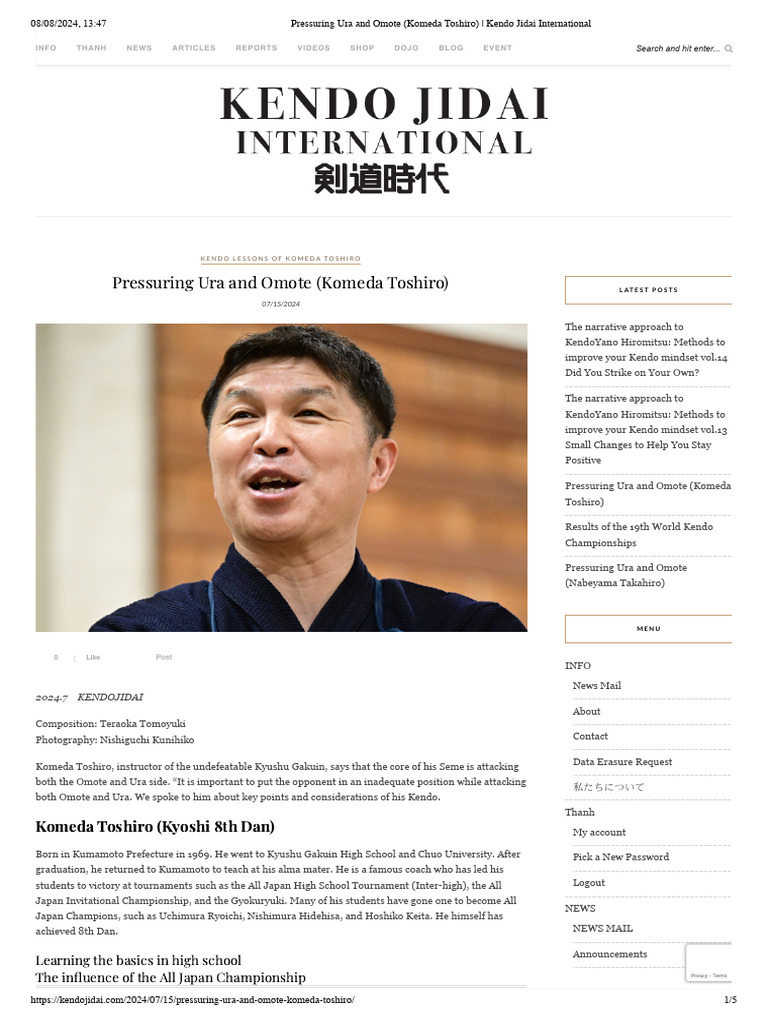 Pressuring Ura and Omote (Komeda Toshiro) - Kendo Jidai International | PDF