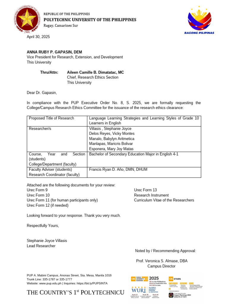 PUP Letter of Intent Template | PDF