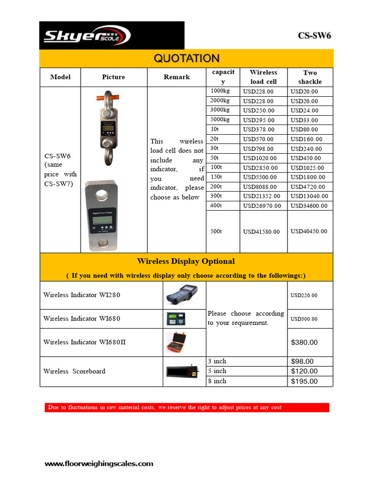 Wireless Load Cell Pricing and Options | PDF