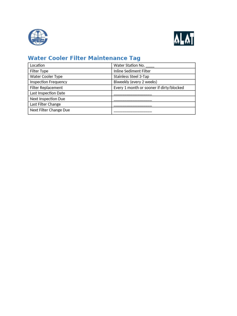 Water Filter Inspection Tag | PDF