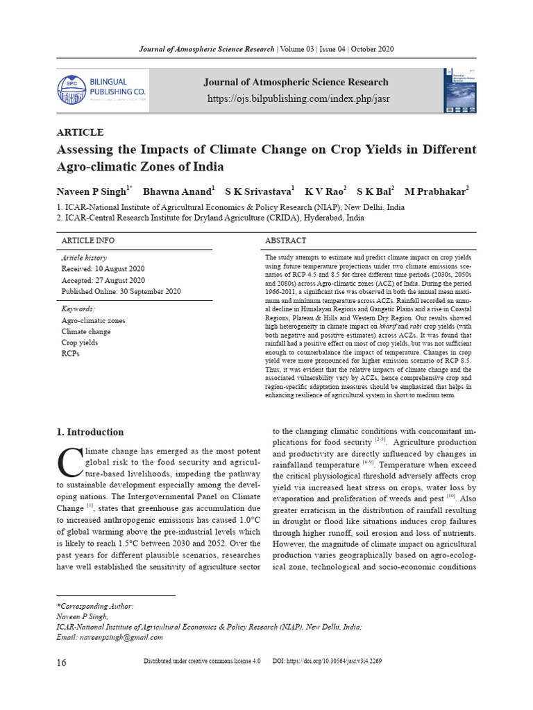 Assessing The Impacts of Climate Change On Crop Yi | PDF | Climate ...