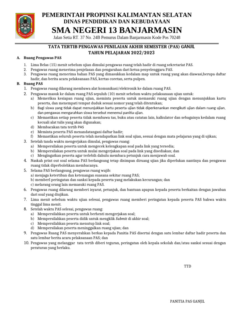 Tata Tertib Peserta Dan Pengawas Pas 1 | PDF