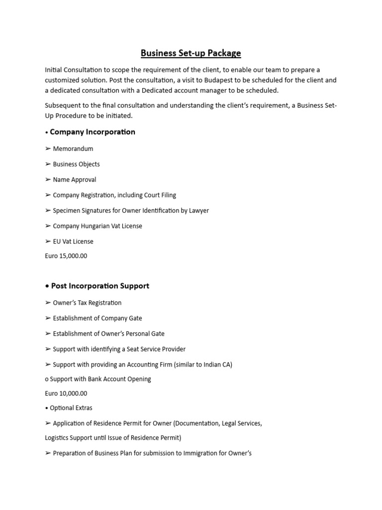 Business Set-Up Package | PDF