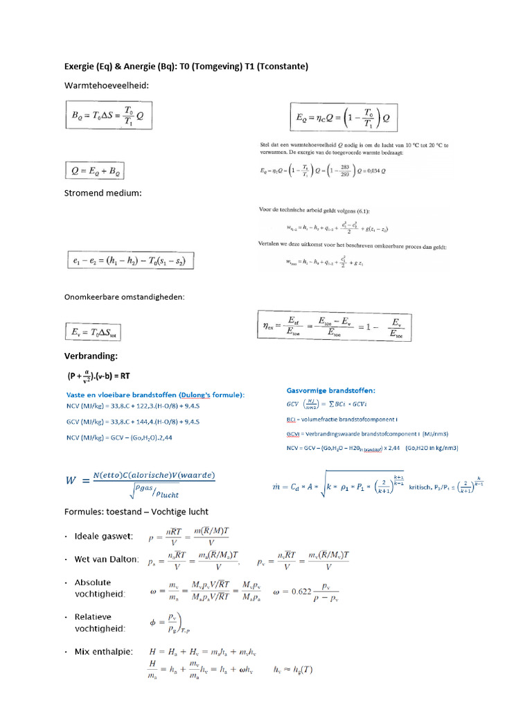 Opgesteld Formuleblad Toetsblad - Voortgezette Thermodynamica - Stan E ...