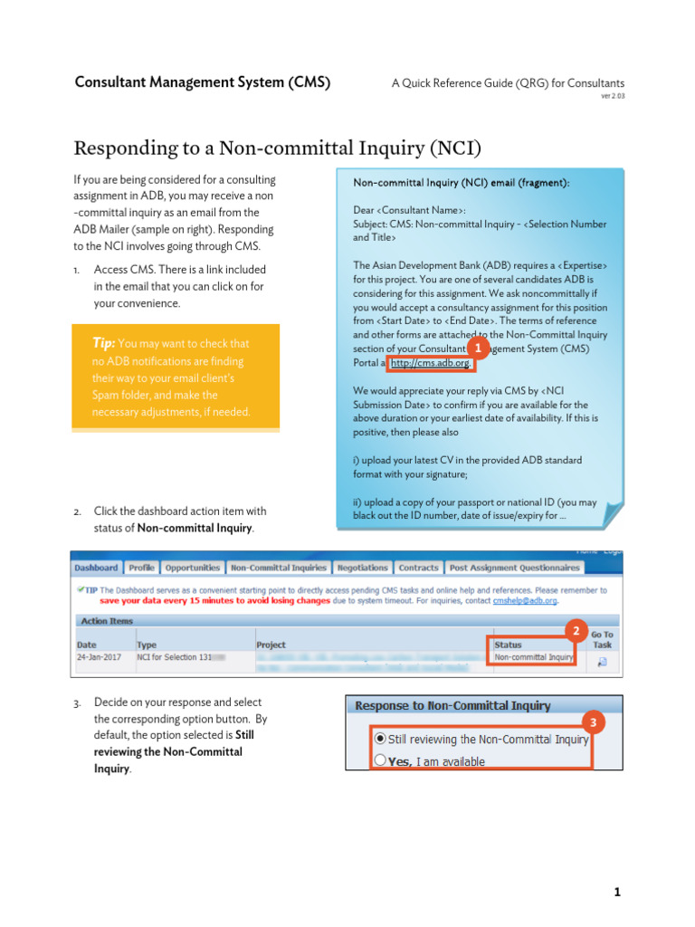 Responding to ADB Non-Committal Inquiries | PDF | Software | Computing