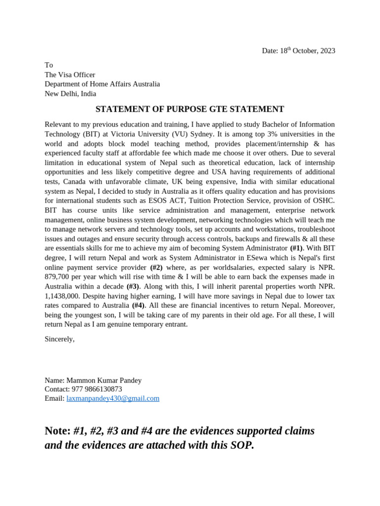 Statement of Purpose GTE Statement | PDF