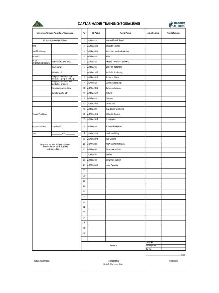Form Absen Training Sertifikasi RA SAS 2020_Lawe Desky I_1 | PDF