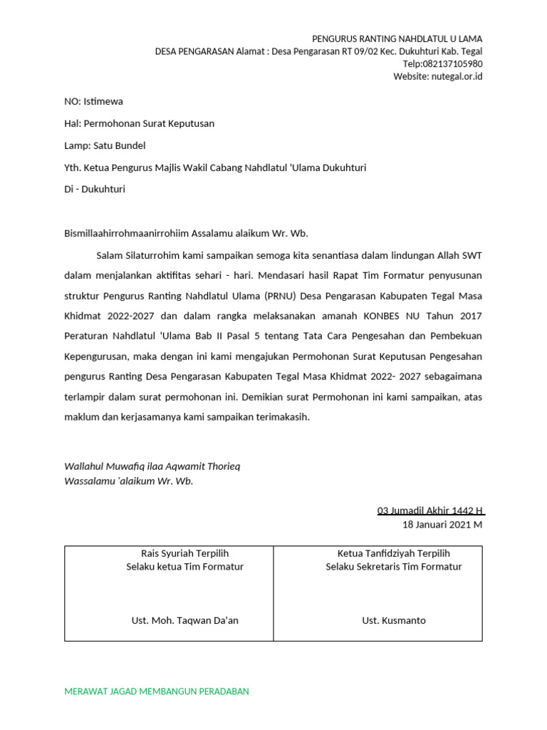 Surat Permohonan Keputusan PRNU | PDF
