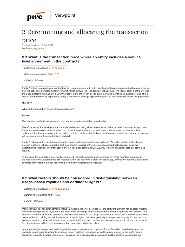 PWC - Revenue Recognition - SaaS-4 | PDF | Royalty Payment | Option ...