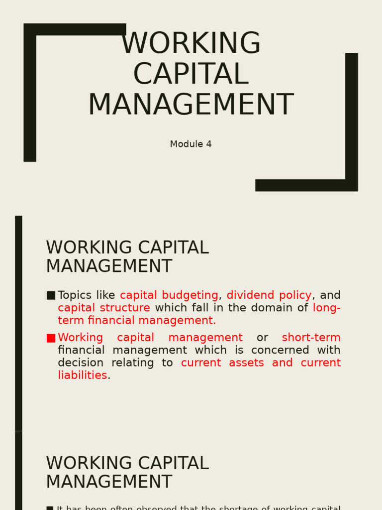 Module 4 - WORKING CAPITAL Management | PDF | Working Capital | Inventory