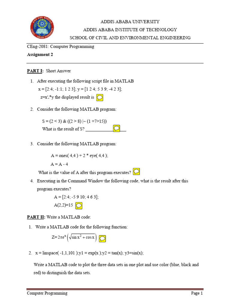 MATLAB Assignment II | PDF