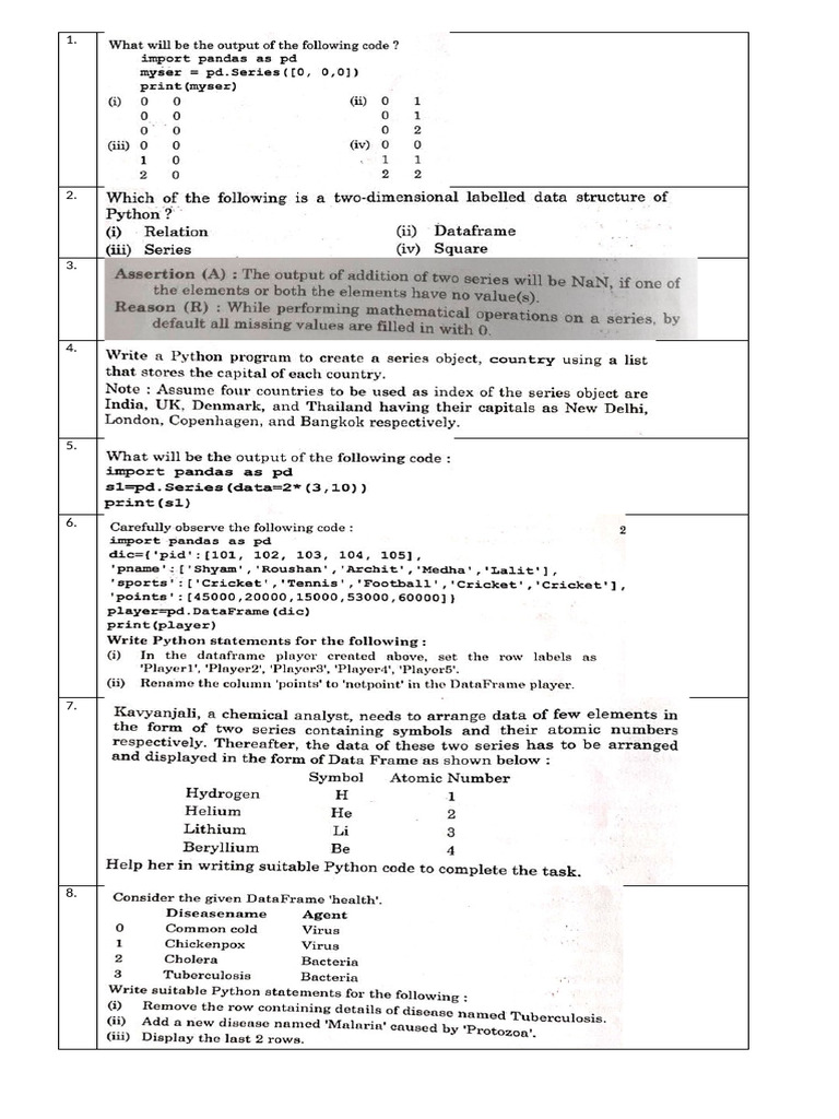 Board Questions DataFrame and Series | PDF
