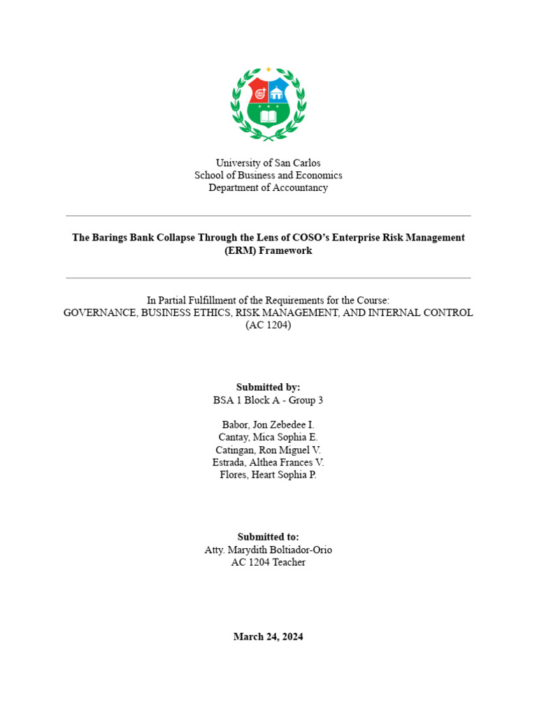 Barings Bank Collapse: ERM Failures Analysis | PDF | Risk | Derivative ...