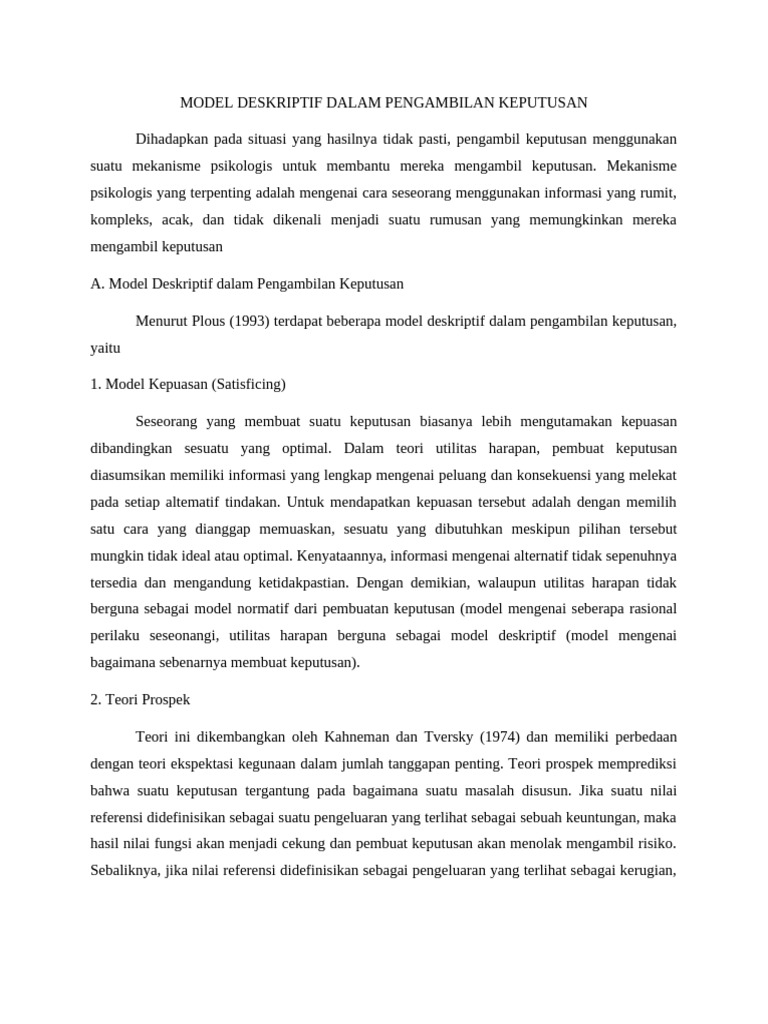Resume Ak Keperilakuan MODEL DESKRIPTIF DALAM PENGAMBILAN KEPUTUSAN | PDF
