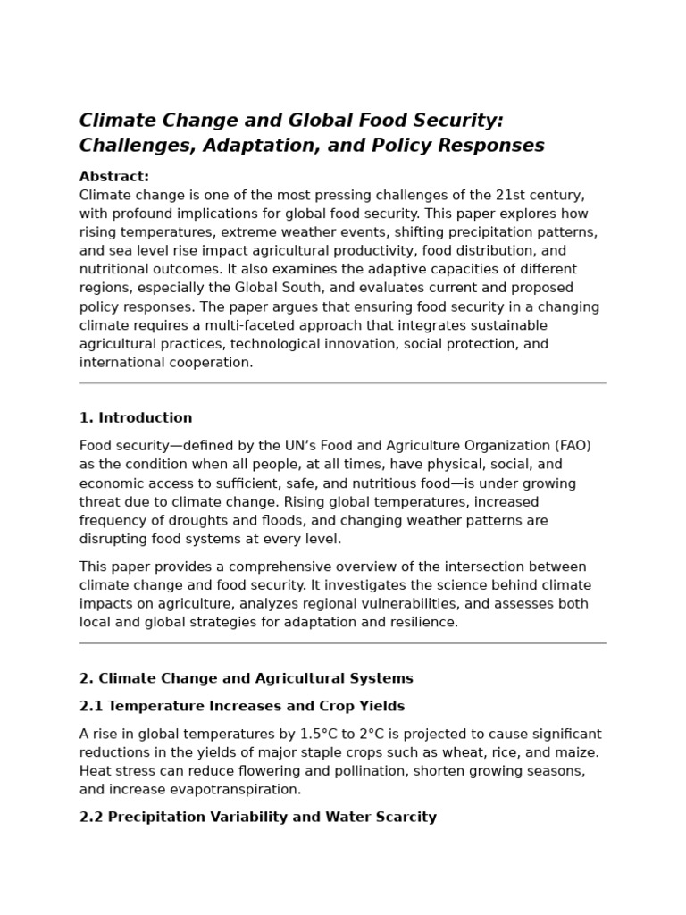 Challenges, Adaptation, and Policy Responses | PDF | Agriculture | Food ...