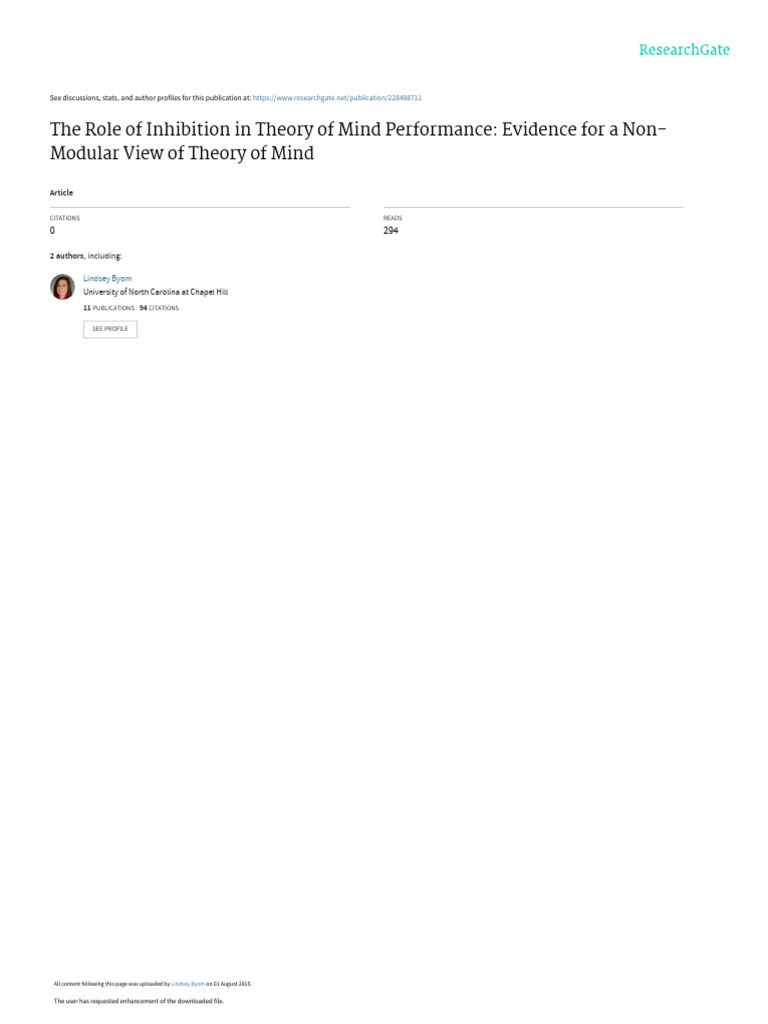 The Role of Inhibition in Theory of Mind Performan | PDF | Theory Of ...