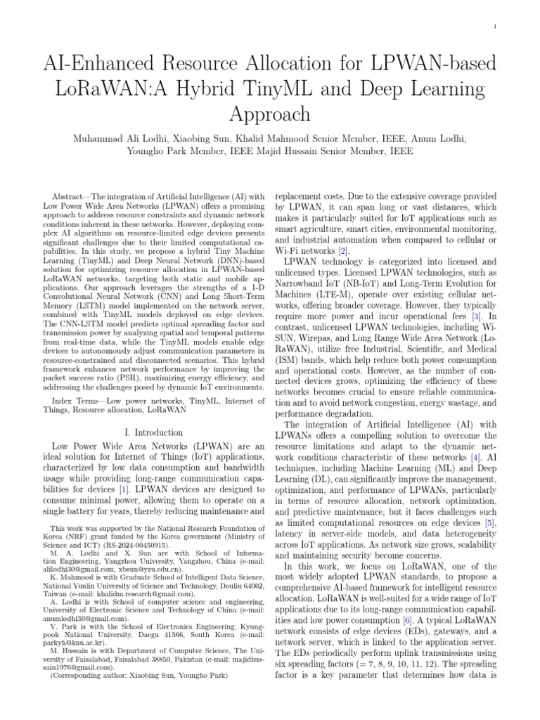 AI-Enhanced Resource Allocation for LPWAN-based LoRaWANA Hybrid TinyML and Deep Learning ...