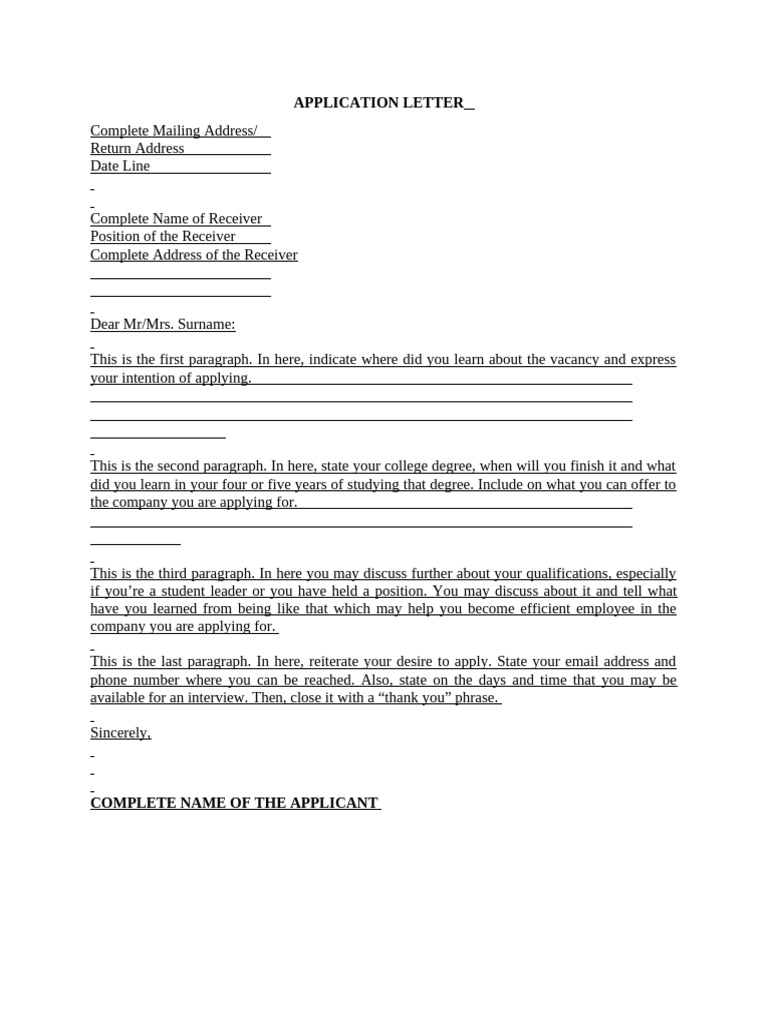 Application Letter Format | PDF