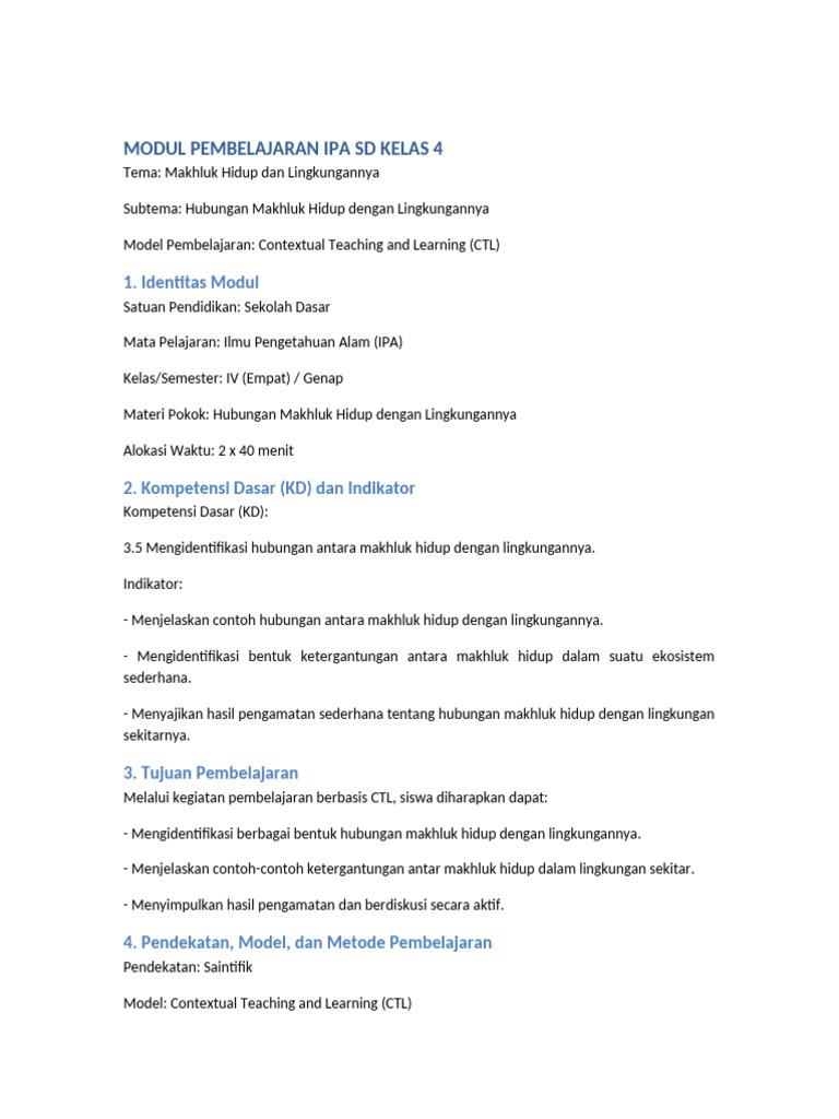 Modul Ajar CTL IPA Kelas 4 SD | PDF