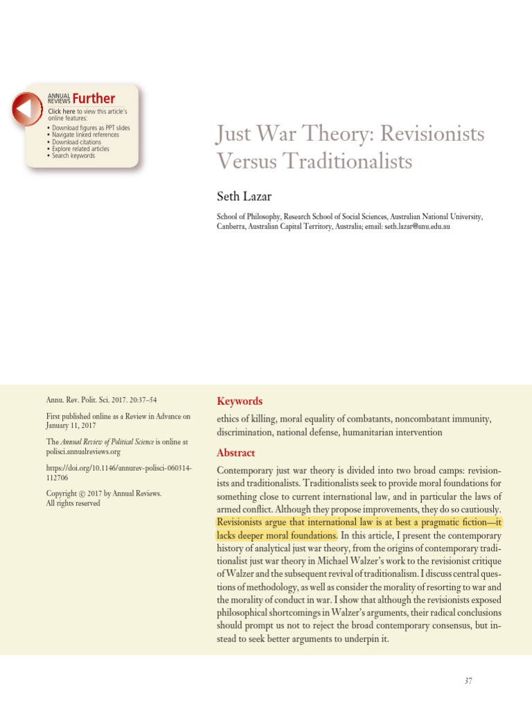 Just War Theory: Revisionists vs. Traditionalists | PDF | Just War ...