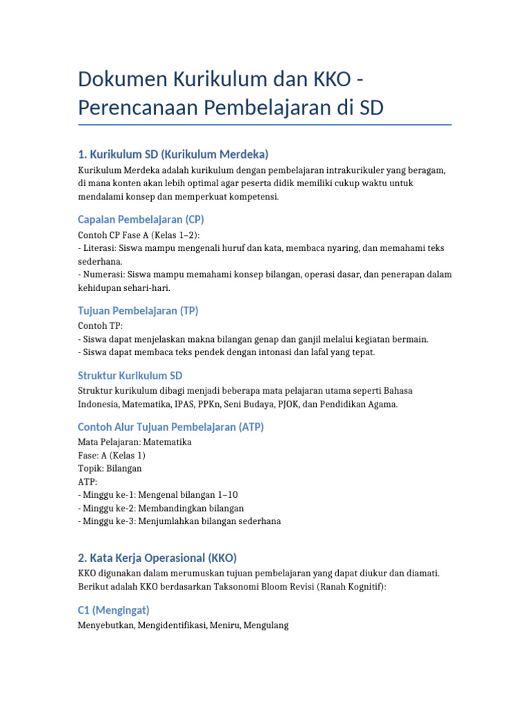 Kurikulum Merdeka SD dan KKO | PDF