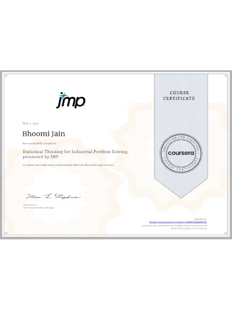 Bhoomi Jain Coursera Certificate | PDF