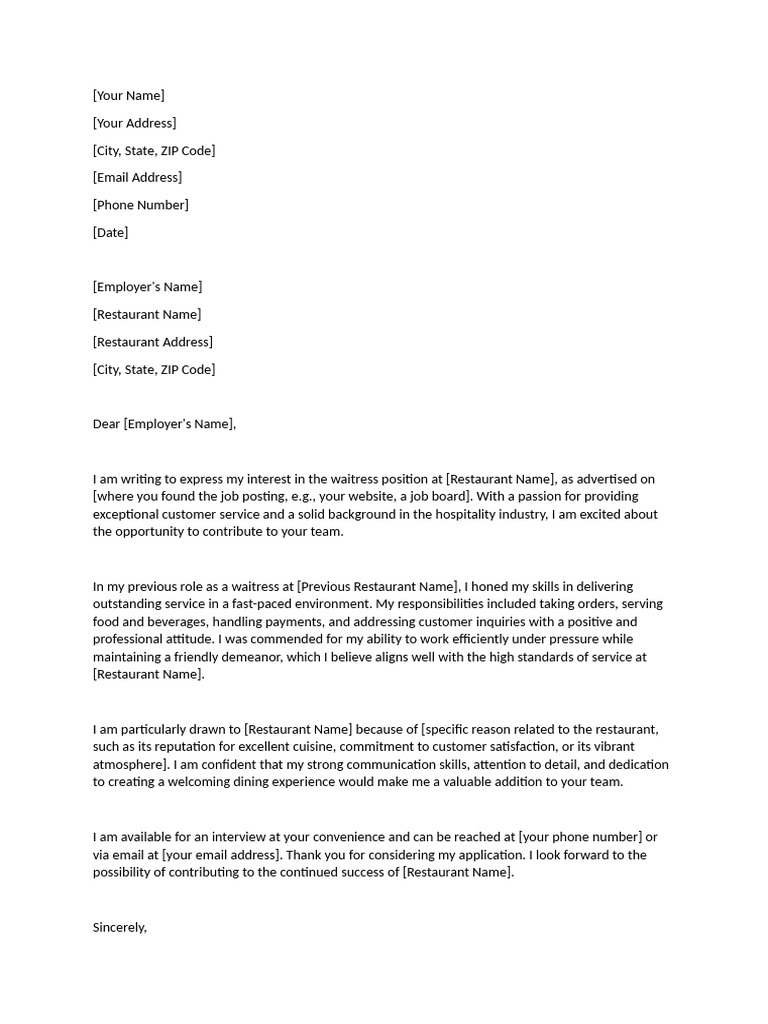 Waitress Application Letter | PDF