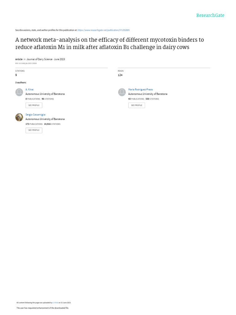 A Network Meta-Analysis On The Efficacy of Different Mycotoxin Binders ...