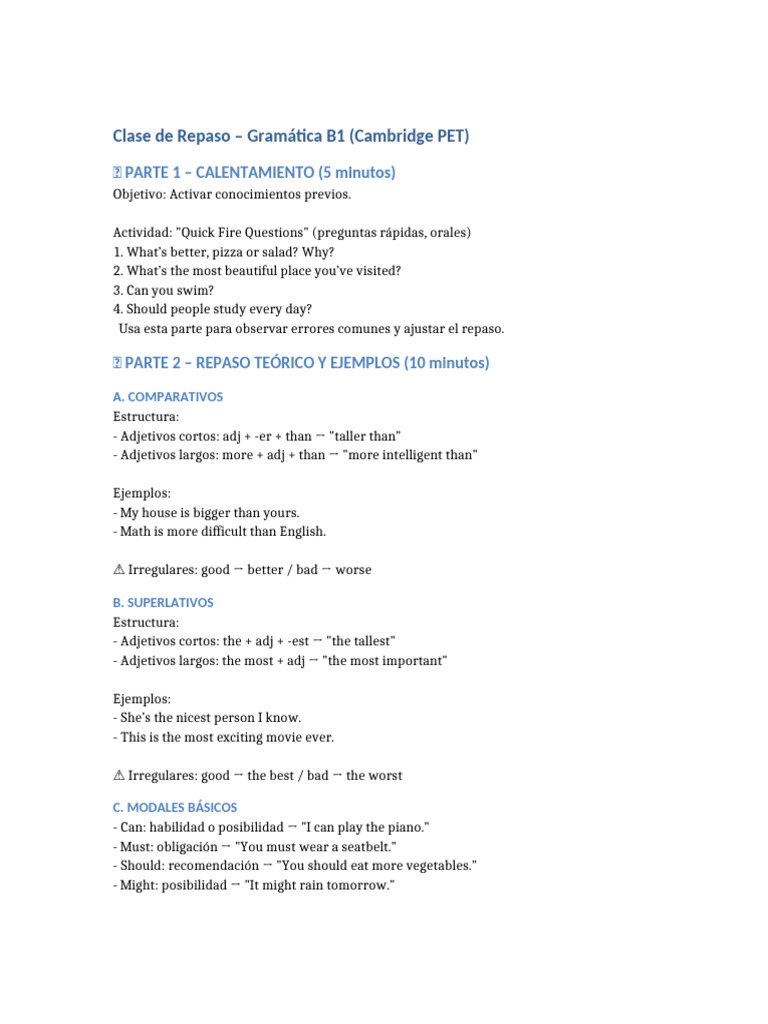 Repaso de Gramática B1: Comparativos y Modales | PDF
