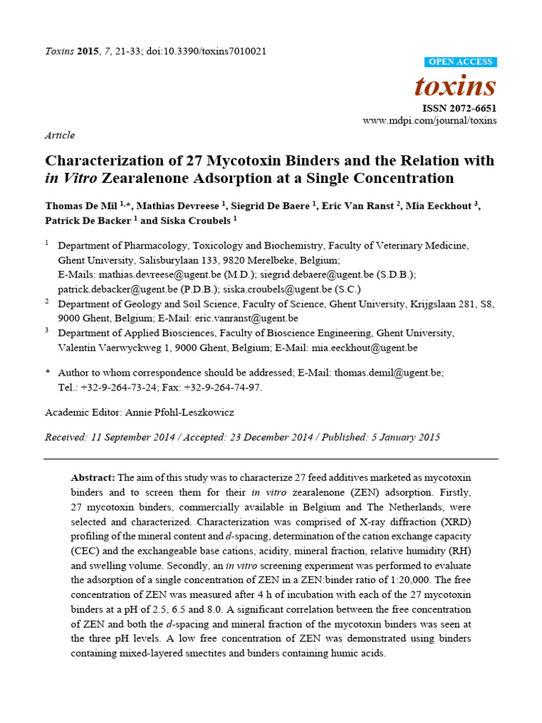 Characterization of 27 Mycotoxin Binders and The R | PDF | Detection ...