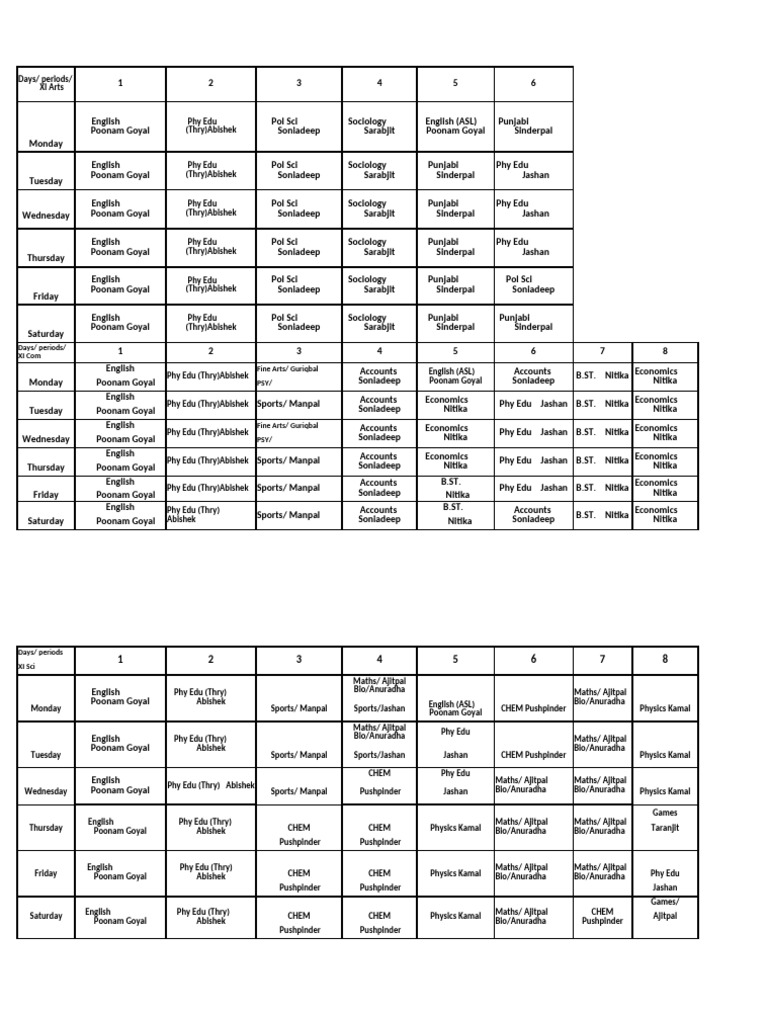 Class 11 and 12 Time Table-1 | PDF