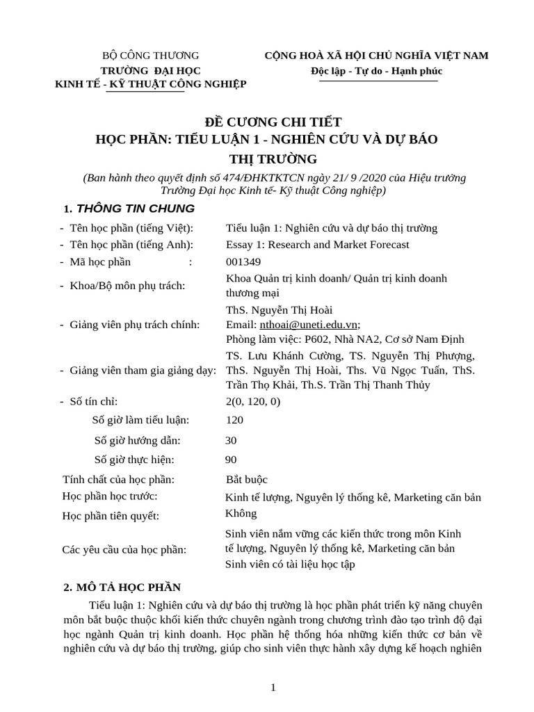 Tiểu Luận 1 - Thực Tập Nghiên Cứu Và Dự Báo Thị Trường - KDTM | PDF