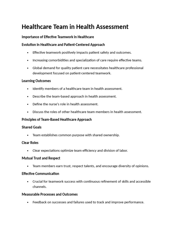 Healthcare Team Roles in Assessments | PDF | Health Care | Nursing