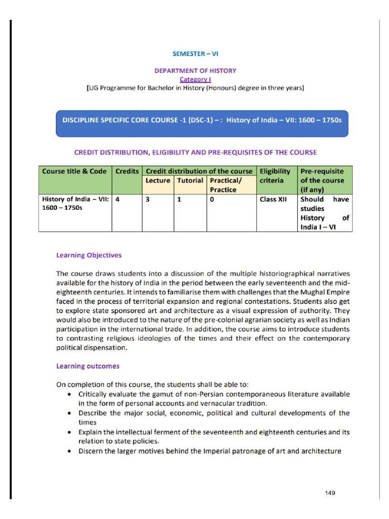 B.A. (Hons.) History 6th Sem Syllabus | PDF