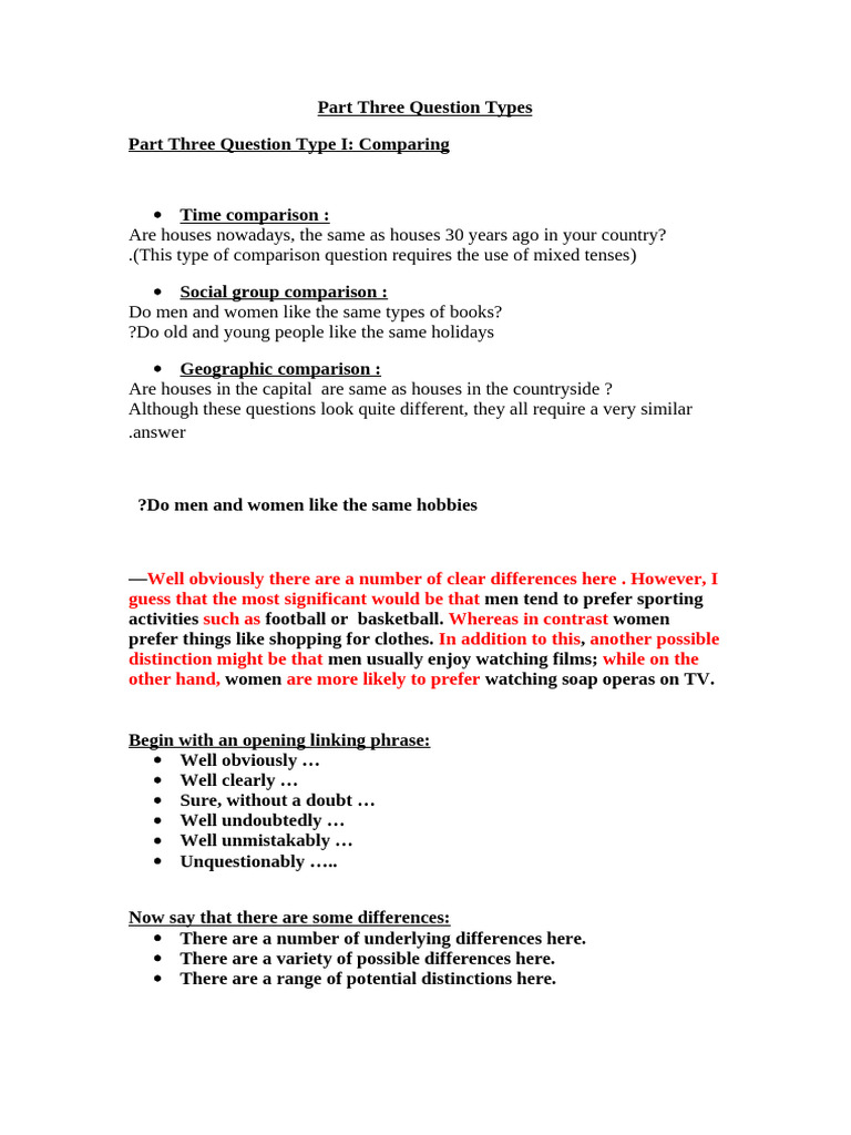 Types of Comparison Questions Explained | PDF | Human Communication ...