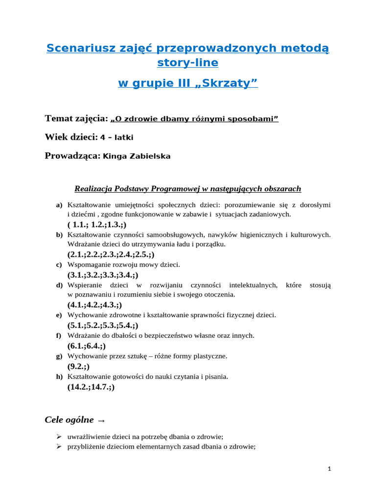 Scenariusz Zajec Edukacja Zdrowotna | PDF