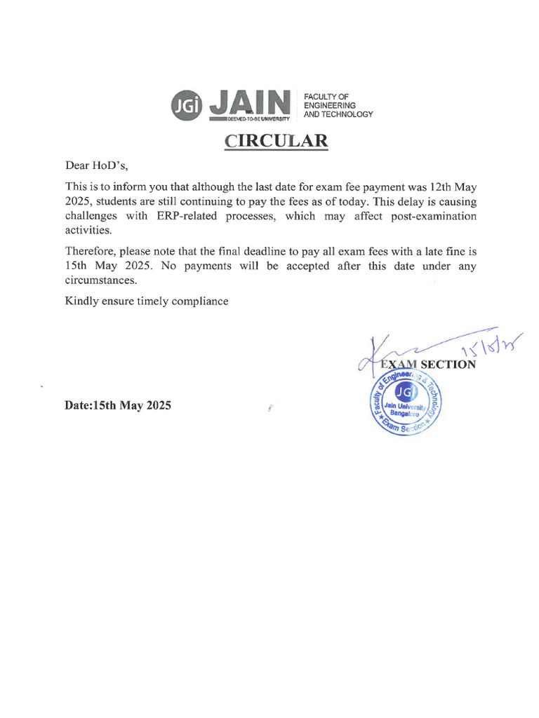 Exam Circular 15-5-25 | PDF