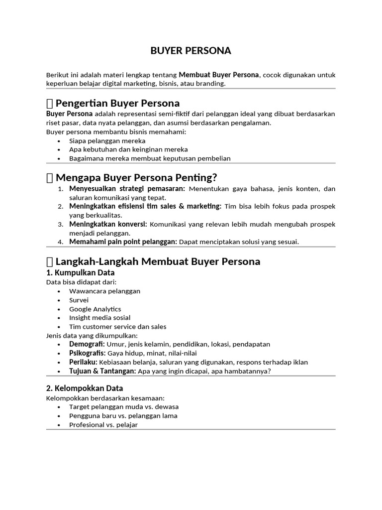 Membuat Buyer Persona untuk Pemasaran | PDF