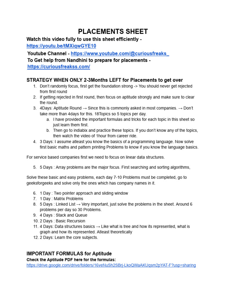 Placement Cheatsheet - Curious Freaks Progress | PDF | Theoretical Computer Science | Algorithms