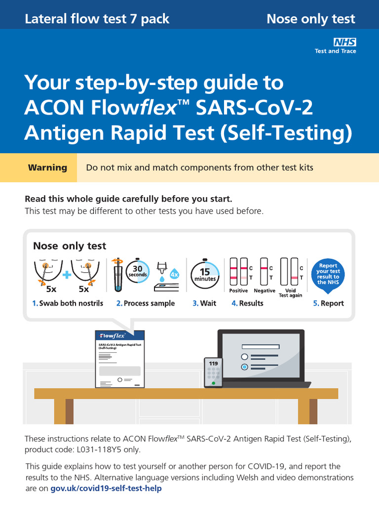Covid 19 Self Test Nose Only Instructions Acon Flowflex English PDF | PDF