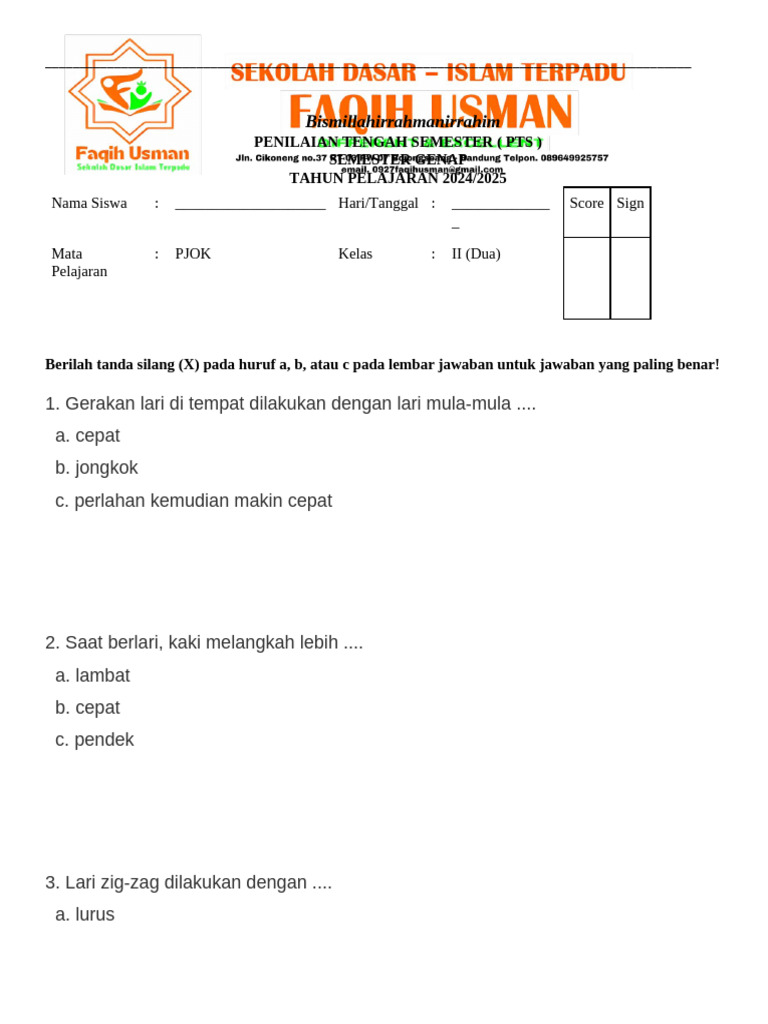 SOAL PJOK Kelas 2 | PDF