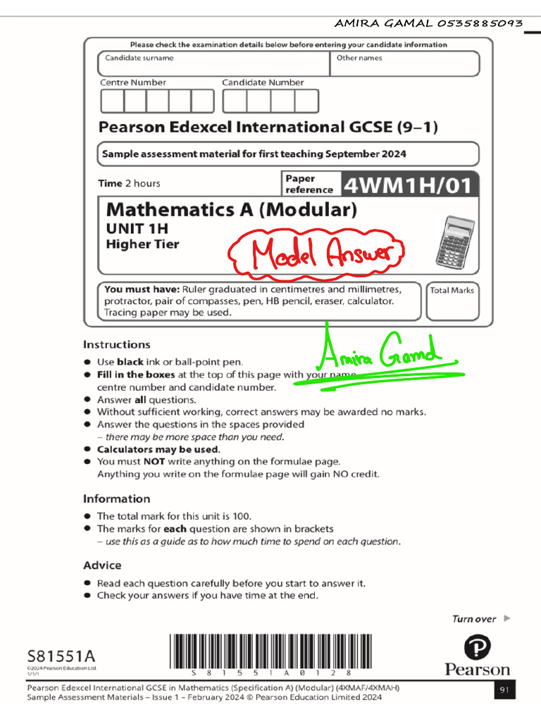 Sample Assesment Unit 1 2025 Model Answer | PDF
